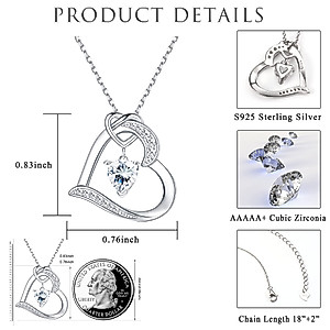 ZELORES 925 Sterling Silver Heart Necklace for Women White Gold Plated CZ Heart Pendant Necklace Birthday Mother's Day Valentine's Day Jewelry Gift (Style 1)