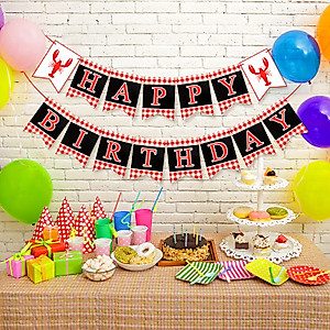 2 Pcs Crawfish Theme Happy Birthday Party Banner Red White Black Birthday Party Supplies for Kids and Adults Birthday Party Decorations Crawfish Party Supplies Decoration