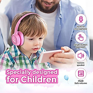 vinamass Kids Bluetooth Headphones, 22H Playtime, Bluetooth 5.0 & Built-in Mic, Noise Cancelling Headphones for Kids, Adjustable Headband, for School Home iPad Tablet Airplane