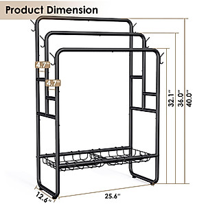 Kayfia 40" Tall Standing Towel Racks, 3 Tier Towel Stand Blanket Rack with 2 Removable Storage Baskets & 6 Hooks, Indoor Outdoor Freestanding Towel Racks for Bathroom Bedroom Organizer (Metal Black)