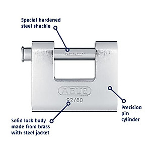 ABUS 92/80 KD All Weather Solid Brass with Steel Jacket Monoblock Keyed Different Padlock