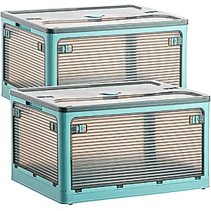 KISYONGUS 2 Pack 15Gal Large Capacity Storage Bins with Lids, Five-Door Stackable Storage box with wheels, Plastic Foldable Storage Boxes for Closet Storage Organization, 55L