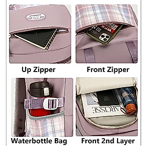 CLESUZ Aesthetic Backpack Plaid School Laptop Backpack Lightweight Travel Backpack for Girls Teens (Green)