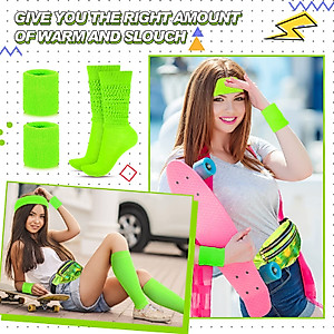 Tarpop 80s Neon Women Slouch Socks 90s Headbands Wristbands Fanny Pack Leg Warmers Sweatbands Waist Bag Women Party Costume(Green)