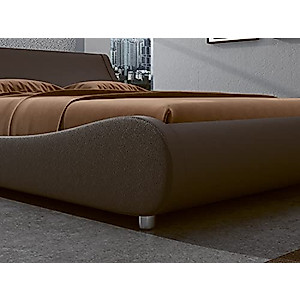 SHA CERLIN Modern Low Profile Platform Bed Frame Queen Size, Stylish Faux Leather Upholstered Sleigh Bed with Adjustable Headboard, No Box Spring Needed, Brown