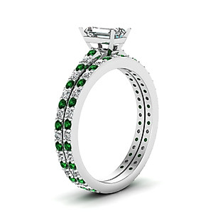 55Carat Classic Delicate Diamond Wedding Set 925 Sterling Silver Created Emerald Emerald Shape Green colorWedding Ring Sets Prong Setting in Size 12