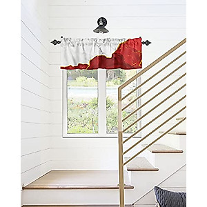 Curtain Valance for Windows Red White Gradient Marble Gold Edge Kitchen Valances Rod Pocket Short Curtains,Simple Abstract Art Window Treatment Panel for Living Room Bathroom Bedroom 60x18in