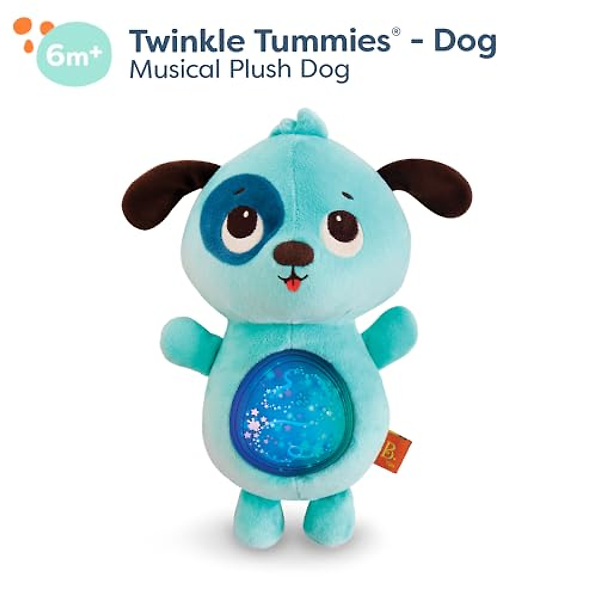B. toys- B. baby –Baby Soothing Plush Dog- Gloiwng Tummy with Lights & Sounds- Twinkle Tummies Dog–6 Months +