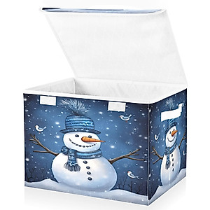 RunningBear Christmas Winter Snowman Blue Large Storage Bins with Lid Collapsible Storage Bin Storage Organizer Bin Fabric Foldable Storage Organizer Containes for Office Bedroom Clothes Toys