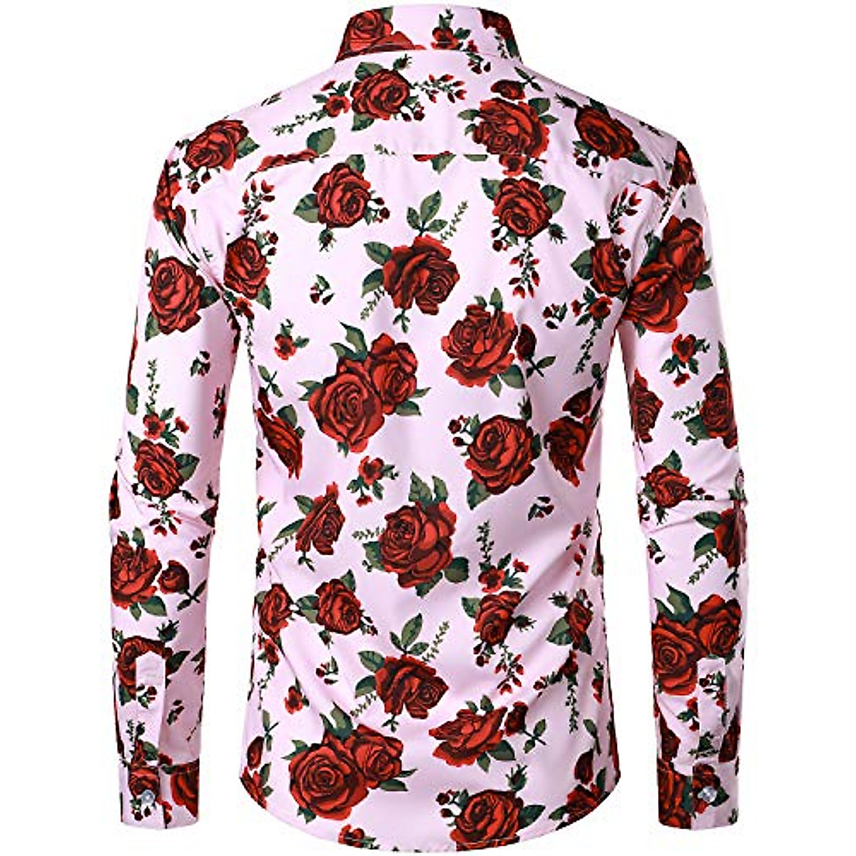 ZEROYAA Mens Fashion Urban Design Polyester Slim Fit Long Sleeve Rose Printed Button Up Dress Shirts ZLCL21-Pink Medium