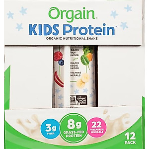 Orgain Organic Kids Nutritional Protein Shake, Vanilla - Kids Snacks with 8g Dairy Protein, 22 Vitamins & Minerals, Fruits & Vegetables, Gluten Free, Soy Free, Non GMO, 8.25 Fl Oz (Pack of 12)