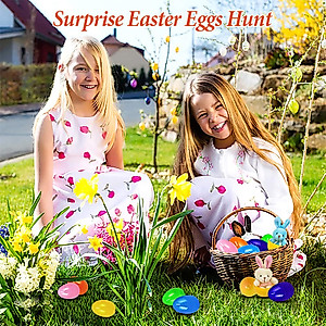 FLY2SKY 12 Packs Easter Egg Basket Stuffers Plush Bunny Plastic Easter Eggs Fillers Kids Party Favors Surprise Easter Eggs Hunt Games Supplies Birthday Gifts Toddler Girls Toys Goodies Bags