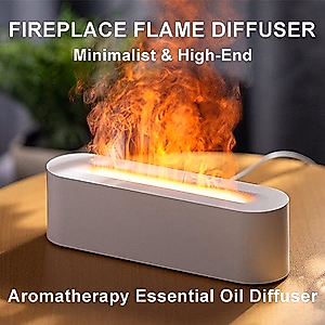 YALEDI Fireplace Flame Diffuser, Aromatherapy Essential Oil Diffuser, 150ml Cool Mist Ultrasonic Humidifier for Bedroom,Office,Home,Yoga, Timer & Auto Shut-Off, Colorful Night Light (White)