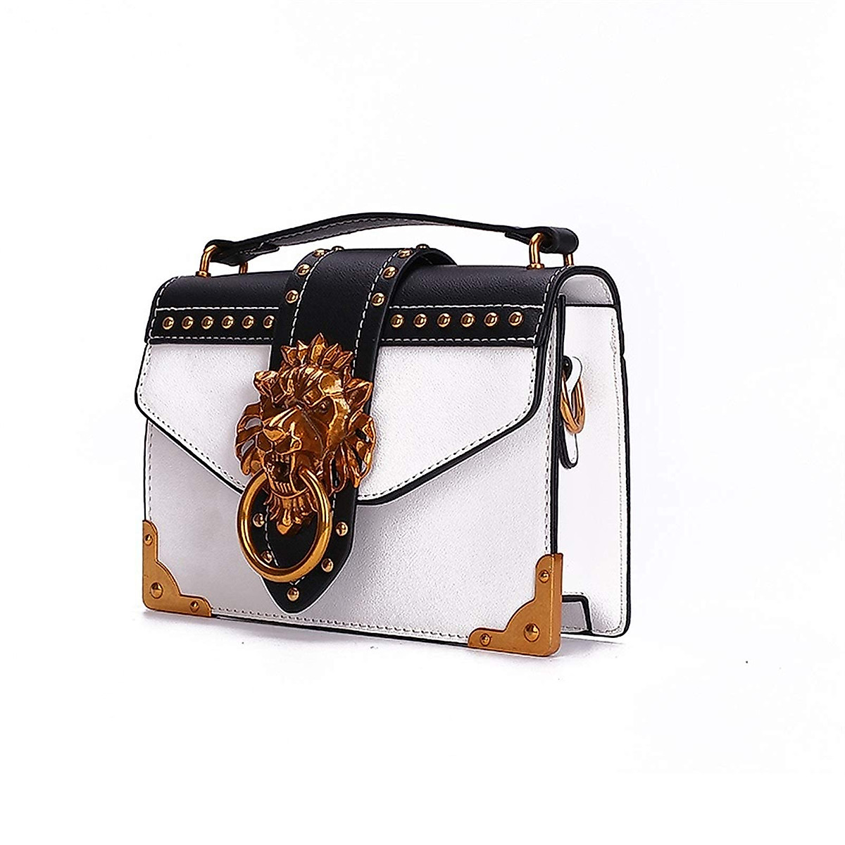 ZJRLY Fashion metal lion head mini square bag shoulder bag Messenger bag clutch bag female designer wallet handbag, White