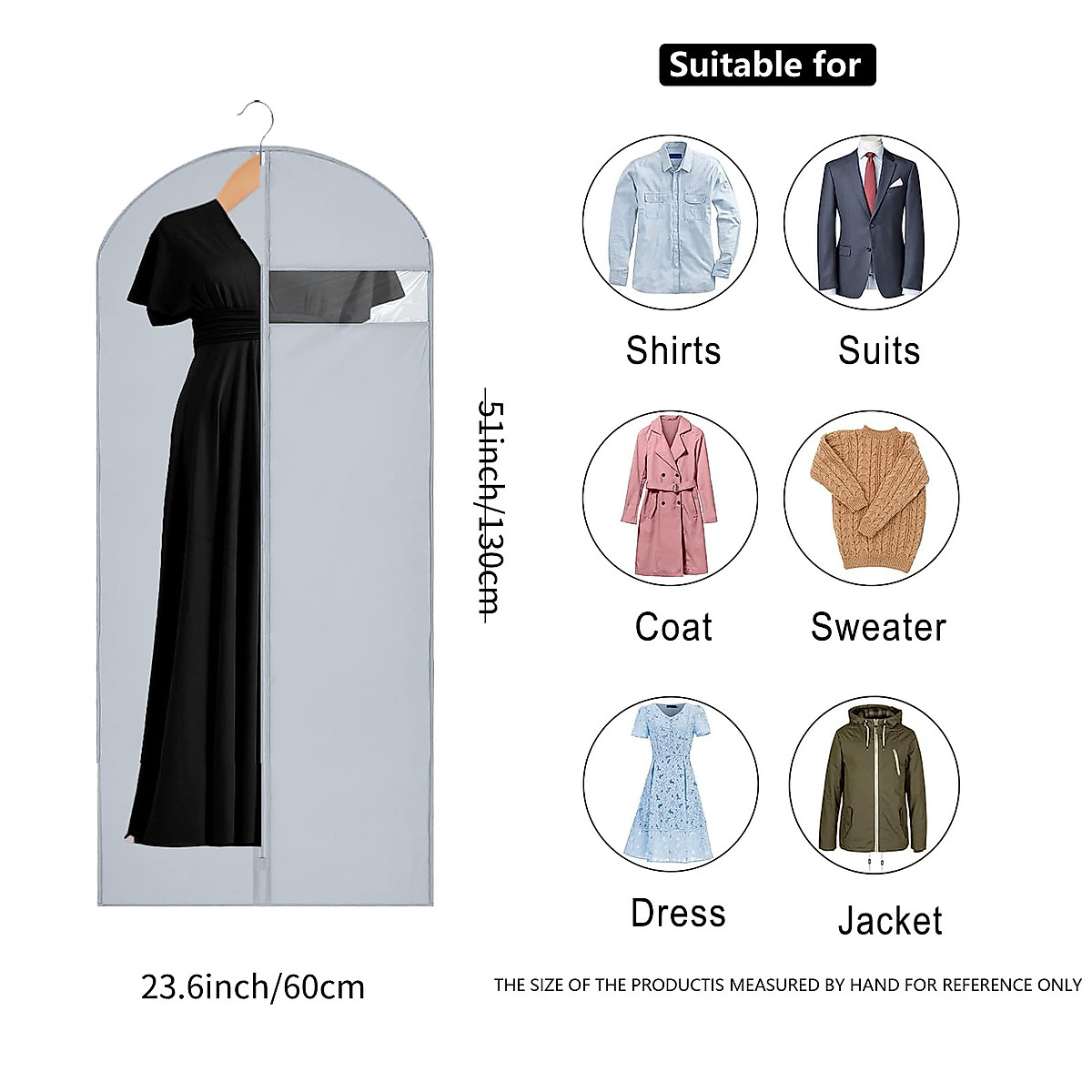 GUOER Garment Bags Set of 2, 50'' Garment Bags for Hanging Clothes, Zipper Suit Bags for Travel with Clear Window, PEVA Dress Bags for Gowns Dust Cover (23.6'' X 51'')