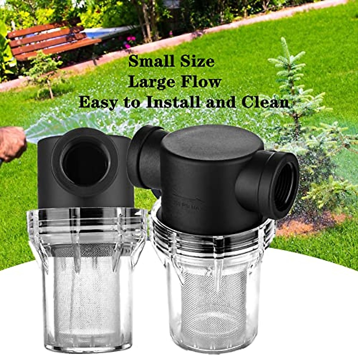 Garden Hose Sediment Filter Attachment Water Filter T Strainer 3/4" with 40Mesh Filter Screen Plastic Inline Hose Filter Twist-On Pipe Strainer for Pressure Washer,RV