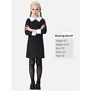 Mebius Toddler Black Long Sleeve Peter Pan Contrast Collar Dress Little Girls Vintage Tunic Knit Dresses Casual Church Funeral Black Floral Pattern 4Y