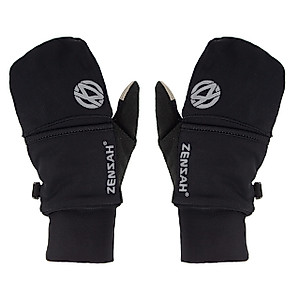 Zensah Convertible Running Mittens and Gloves - Warm Touchscreen Cold Winter Gloves for Women and Men (Black, Medium)