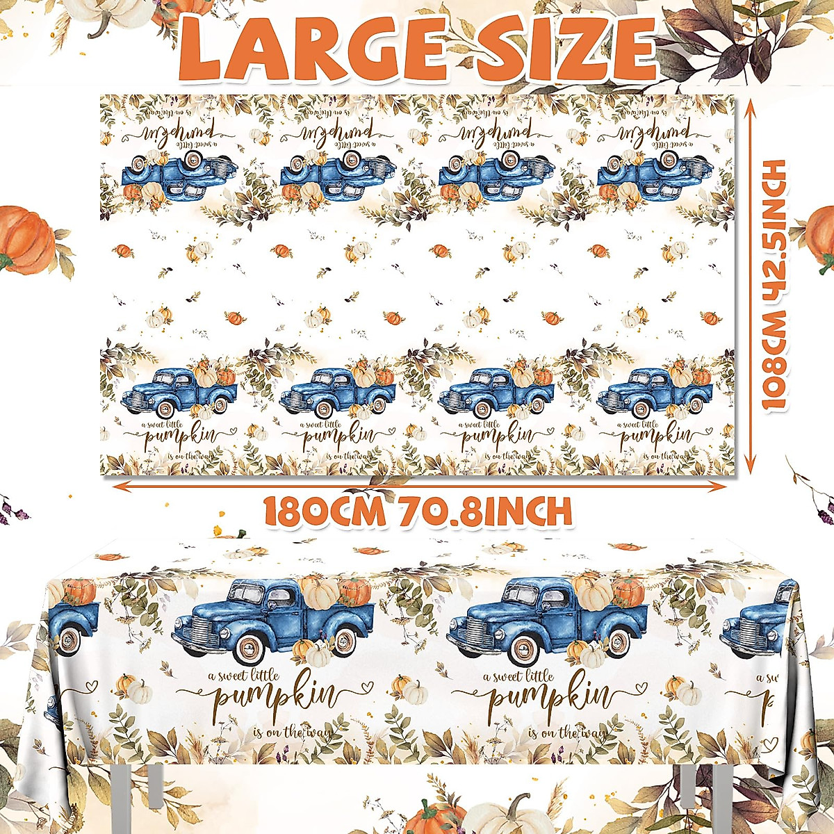 3Pcs Little Pumpkin Tablecloths Fall Baby Shower Decorations, A Sweet Little Pumpkin is On The Way Table Covers Baby Shower Table Cloths for Boy Thanksgiving Pumpkin Gender Reveal Party Supplies