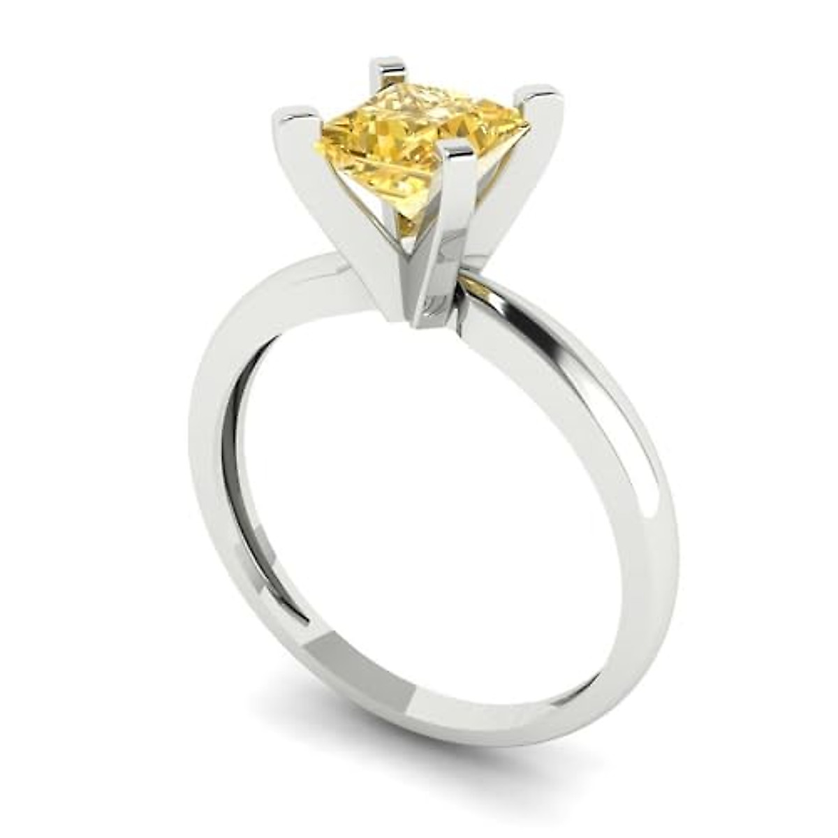 Clara Pucci 1.0 ct Princess Cut Solitaire Canary Yellow Simulated Diamond Bridal Designer Anniversary Engagement Ring Real 14k White Gold