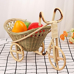 Straw Fruit Basket Bamboo Bread Basket Container Bowl Candy Basket Serving Basket Flower Basket Appetizer Tray Storage Basket Tricycle Design for Fruit Snack Nuts Chip