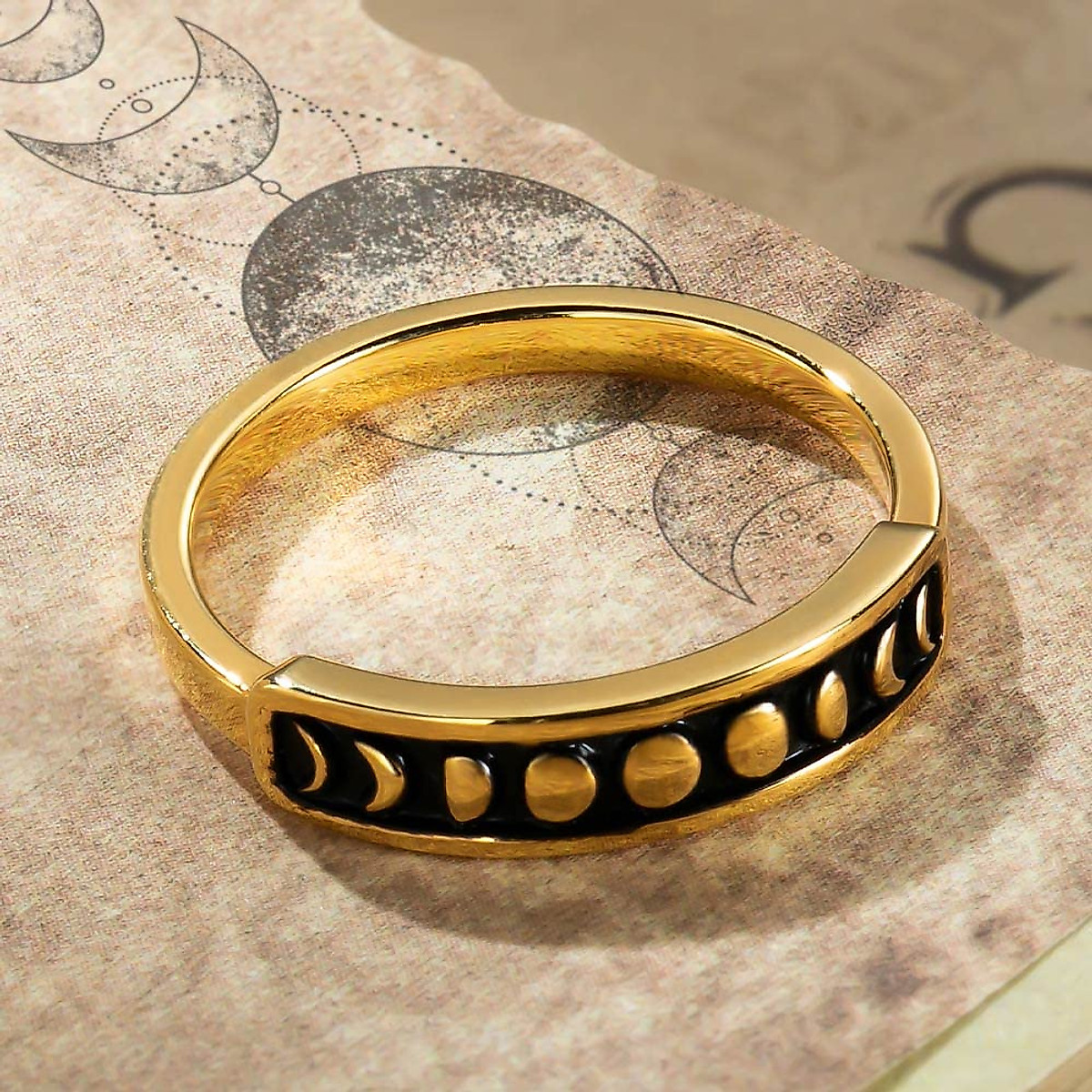 Ugaarsan Moon Phase Silver Ring Vintage Stacking Finger Ring Dainty Statement Jewelry Luna Ring-SS-7