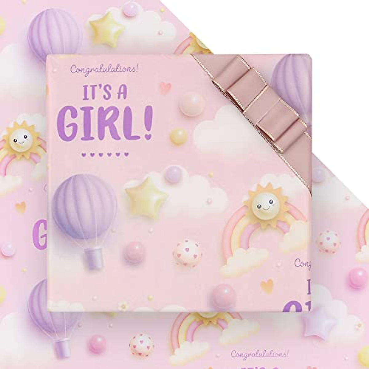 Apol Baby Shower Wrapping Paper,It's a Girl Gift Wrapping Paper Pink New Baby Wrapping Paper 4 Sheet Princess Lovely Paper with Pink Ribbon for Gender Reveal Girl Birthday Wrapping Paper,30x20 Inches
