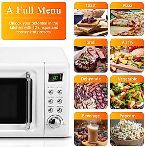 Retro Microwave Oven,Safeplus 0.7Cu.ft, Countertop 700W Microwaves with Cold Rolled Steel Plate 5 Micro Power Defrost & Auto Cooking Function LED Display Glass Turntable and Viewing Window Child Lock