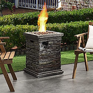 DESwan 18 in. x 25 in. Square Column Outdoor Propane Gas Fire Pit in Greystone, 30,000 BTU Outdoor Fire Pit