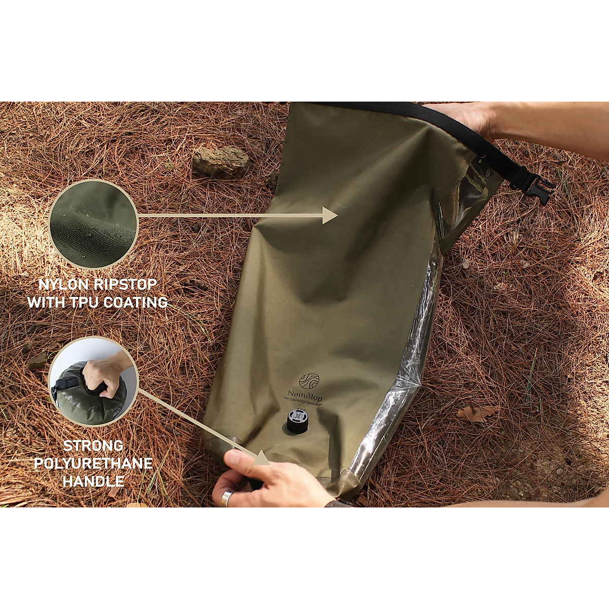 Noitullop Washbag Portable Washing Machine - 15L Fully Waterproof Dry Bag - Lightweight Compact Nylon Washing Machine - Portable Manual Clothes Washer Laundry Bag (Olive)