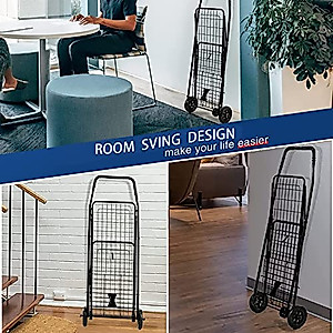 Utility Cart with Wheels to be Used as a Shopping Cart,Folding Shopping cart,Grocery Cart, Laundry Cart and Stair Climber Cart, Weighs 7.5 Pounds but Holds up to 90 Pounds, Compact and Foldable,Black