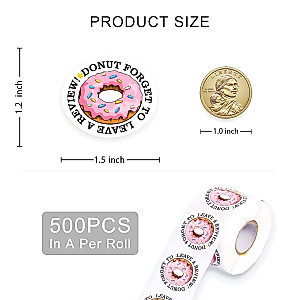 Cute Small Business Stickers,Funny Don't Forget to Leave Review Doughnut Business Stickers,Thank You Stickers,Doughnut Packaging Stickers, Mail Envelopes Shipping Stickers for Small Business,500 PCS