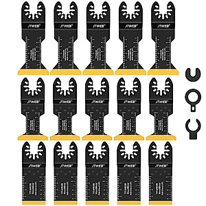 JTWEB 15PCS Titanium Oscillating Saw Blades, Multitool Blades Oscillating Tool Blade Metal Cutting for Wood Nails, Screws, Plastic, Multi Tool Blades Kits for Milwaukee Bosch Ryobi