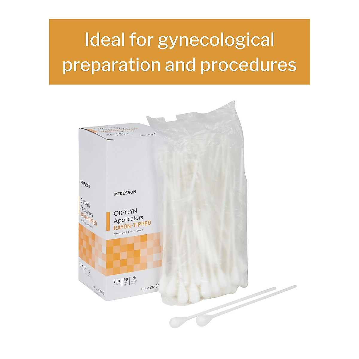 McKesson OB/GYN Applicators Rayon Tipped, Non-Sterile, 8 in, 50 Count, 1 Pack