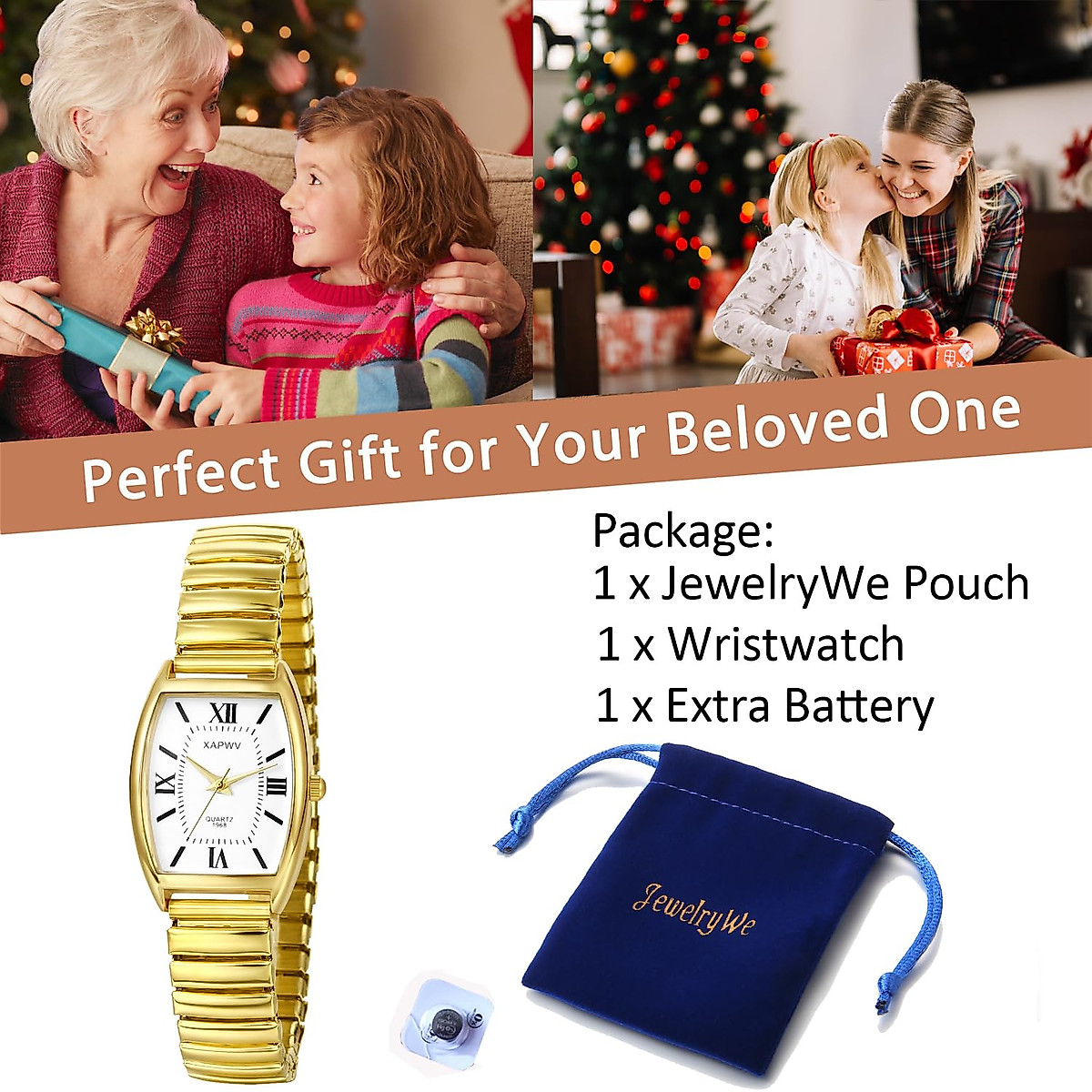 JewelryWe Women's Ultra Thin Easy Reader Watch with Elastic Strap, Golden/Silver Watch