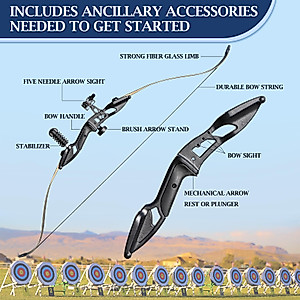 D&Q Recurve Bows for Adults Hunting Black Hunter Longbow Takedown 30-50lbs Bow and Arrow Set Right Handed Archery Archery with Bow Case Stringer Arrow Target Practice (Black 50lbs)