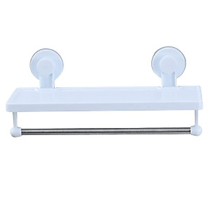 FONDOTIN 1pc Storage Rack Suction Cup Kitchen Rail White Storage Shelf Hanging Holder Wall Shelf Kitchen Storage Bathroom Shelf Organizer Door Adhesive Towel Bar Bathroom Storage Basket