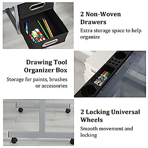 Olela Drafting Desk, Height Adjustable Drafting Table Versatile Art Craft Artists Paintings Storage Work Station with Tilting Temped Glasses Tabletop and Stool (Drawing Table - 3)