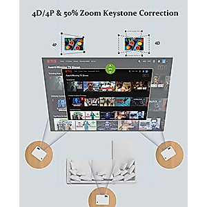 Smart Projector 1080p WiFi and Bluetooth, Arforgo 4K Supported 250 ANSI Outdoor Phone Mini Projector, Support PPT PDF Office Presentation4D 4P Keystone 50% Zoom, Prime Video, Netflix etc.