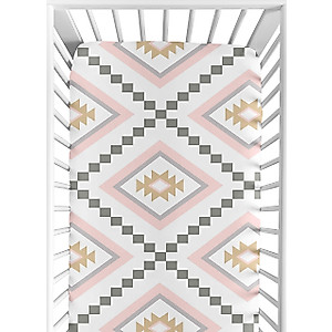 Blush Pink and Grey Boho Baby or Toddler Fitted Crib Sheet for Aztec Collection by Sweet Jojo Designs