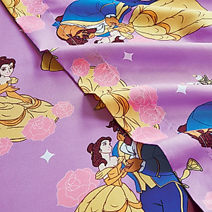 Beauty and The Beast Bedding Twin Bed Set for Girls - Bundle with Belle Bed Sheets with Flat Sheet, Fitted Sheet, Pillowcase, Quilted Bedspread Plus Stickers, More | Beauty and The Beast Sheets Twin