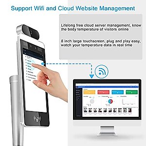 Wi-Fi Non-Contact Face Recognition Automatic Scanner Kiosk with Touch Screen and face Comparison Library(Stand with Hand Sanitizer Dispenser)