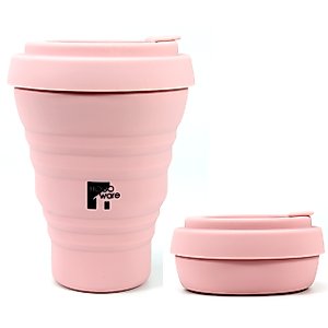 HOGOWARE travel coffee mug collapsible cup insulated tumbler smoothie with lid silicone reusable to go foldable silicon folding hot cold tea water - Medium (Light Pink)