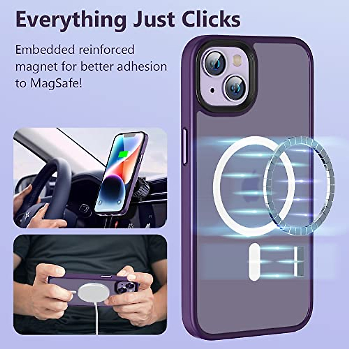 YLLZI [2 in 1 Magnetic Case with Charger Designed for iPhone 14, Compatible with MagSafe, Military-Grade Drop Protection, Slim Phone Case for 14-6.1 inch, Deep Purple
