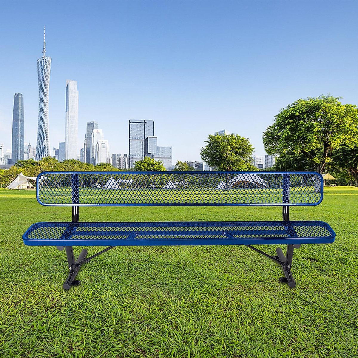 SUNDALY 8 Feet Heavy Duty Metal Park Bench with Back for Outside, Outdoor Bench with Portable Frame