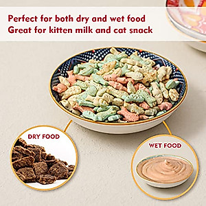 5.5 inch Wide Shallow Cat Food Bowl Set for Relief Whisker Fatigue -Ceramic - 6 Colorful Cute Small Flat Kitten Feeding Dish/ Dishes - Microwave and Dishwasher Safe - 8 oz