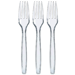 Prestee 300 Plastic Forks Heavy-Duty, Heavyweight Plastic Silverware Forks, Fancy Plastic Cutlery, Elegant Disposable Forks Pack, Bulk Disposable Flatware, Silver Forks for Christmas Holiday (clear)