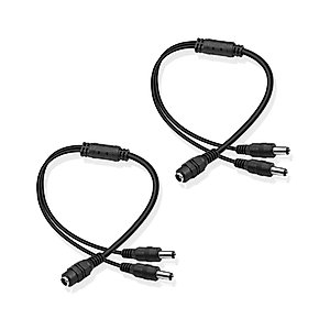 GINTOOYUN DC Y Splitter Cable 1 Female to 2 Male,5.5mm x 2.1mm DC Power Extension Adapter Cable,for CCTV Surveillance Cameras,Surveillance Routers,DVR,and More（2PCS