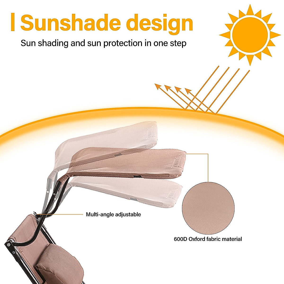 BMS Lounge Chairs with Canopy Cup Holder for Patio Balcony Poolside, Brown