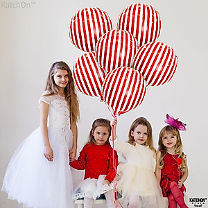 KatchOn, Red and White Striped Balloons - 18 Inch, Pack of 10 | Carnival Balloons for Carnival Decorations | 4D Striped Circus Balloons | Carnival Theme Party Decorations, Red and White Balloons Decor